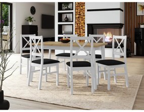 Stůl se 6 židlemi - AL43, Barva dřeva: dub grandson - L, Potah: Zetta 300, Barvy nožiček: Bíla
