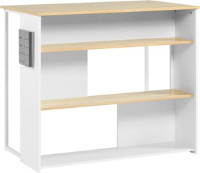 HOMCOM Kuchyňský Barový Stůl se 3 Policemi a Držákem Nožů z Nerezové Oceli, 105 x 65 x 90 cm, Bílá a Přirozená | Aosom