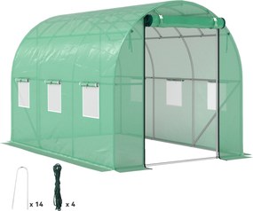 Skleník Outsunny 200x300x200cm z polyethylenu s dveřmi, 6 okny, pozinkovaným ocelovým fóliovým tunelem, 170g/m² PE, stabilní tunel na rostliny, sklení