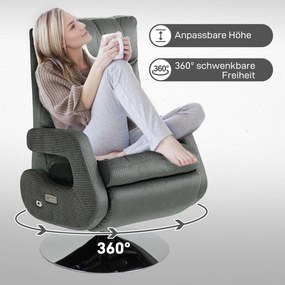 HOMCOM Polohovatelné křeslo, elektrické čalouněné křeslo s USB portem a podnožkou, sametový vzhled, otočné, nastavitelné, šedé