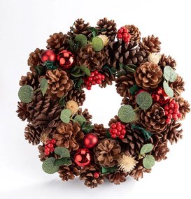 Vánoční šiškový věnec 34 cm, assort