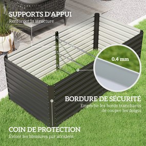 Outsunny Zahradní Květináč, Zinkovaný Zvednutý Zahradní Box se Zabezpečeným Okrajem a Otevřeným Dnem, pro Květiny, Byliny a Zeleninu, 160 x 80 x 60 cm