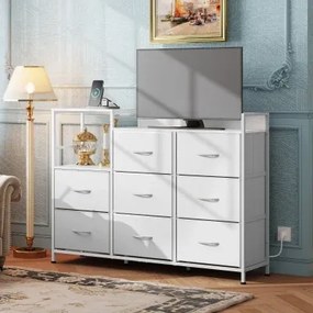Aosom Komoda se 8 zásuvkami, proti převrácení a s nastavitelnými nohami, 119,5x29,8x86,1 cm, bílá