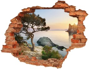 Wallmuralia Díra 3D ve zdi nálepka Strom nad mořem 90x70 cm