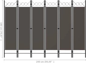 6dílný paraván antracitový 240 x 180 cm 320713