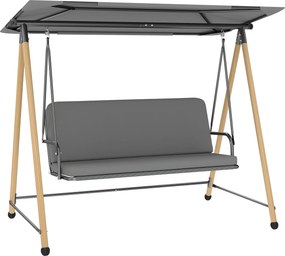 Outsunny zahradní houpačka pro 3 osoby, venkovní houpačka s nastavitelnou střechou a odnímatelným silným polštářem, 208x125x180 cm, šedá
