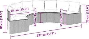 Zahradní pohovka s poduškami půlkruhová černá polyratan 3318522