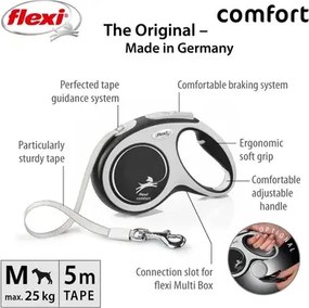 Flexi Comfort M pásek 5m černé / Vodítko
