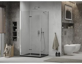 Mexen Lima skládací sprchový kout 100 x 80 cm, Průhledné, Chromovaná + sprchová vanička Flat, Černá - 856-100-080-01-00-4070