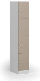 Šatní skříňka S1 s úložnými boxy, 4 boxy, 1850 x 300 x 500 mm, demont, otočný zámek, béžové dveře