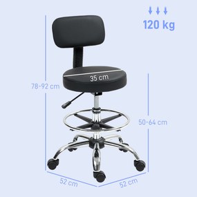 HOMCOM Ergonomická kancelářská židle s nastavitelným nožním kroužkem, bez područek, výškově nastavitelná otočná židle v černé PU kůži