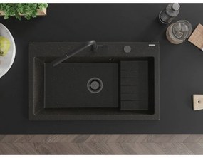 Mexen Omar, 1-komorový granitový dřez 800x480x210 mm, černá-zlatá metalíza, grafitový sifon, 6520801005-75-B