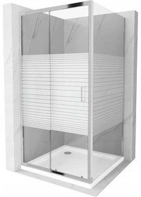 Mexen Apia posuvný sprchový kout 90 x 90 cm, 5mm sklo, chromový profil-čiré sklo/pásy + slim sprchová vanička 5cm, 840-090-090-01-20-4010