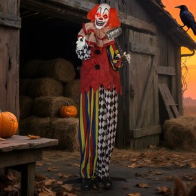 Outsunny Hrůzostrašný klaun, animatronika na Halloween, 173 cm, svítící oči, aktivace zvukem, pohyblivé paže a hlava, na baterie, plast, kov, červená