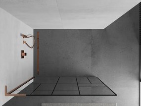 Mexen Kioto L, sprchová zástěna Walk-In 80 x 200 cm, 8mm čiré sklo černý vzor, ​​měděný matný profil, 800-080-103-65-78