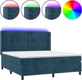 Box spring postel s matrací a LED tmavě modrá 160x200 cm samet 3139635