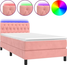 Box spring postel s matrací a LED růžová 90x190 cm samet 3134560