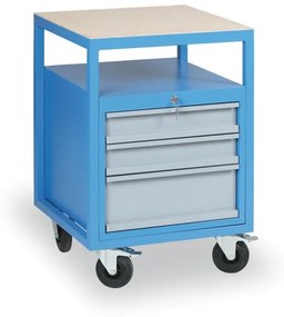 Pojízdný dílenský vozík na nářadí k pracovním stolům do dílny GÜDE, 3 zásuvky, 575 x 600 x 850 mm, modrá