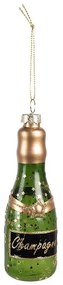 Zelená vánoční skleněná ozdoba láhev šampaňské Champagne - Ø 4*12 cm
