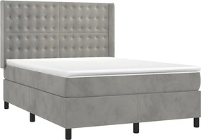 Box spring postel s matrací a LED světle šedá 140x190 cm samet 3139799