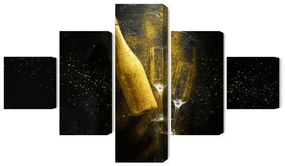 Vícedílný obraz Zlatá Láhev Šampaňského Nedostatek Nedostatek Přírodní plátno 150x90