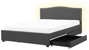 Šedá čalouněná postel 160x200 cm s bílým LED úložným prostorem MONTPELLIER Beliani