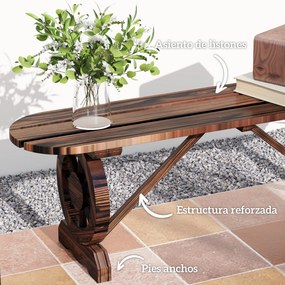 Outsunny Dvousedací Zahradní Lavice Dřevěná Lavice se 2 Dekorativními Koly Rustikální Styl Nosnost 200 kg pro Patio Terasu 120x29x39 cm Spálená
