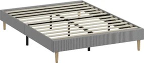 HOMCOM rám postele 140 x 190 cm s dřevěným lamelovým roštem, čalouněná dvoulůžková postel z kordurové látky, šedá