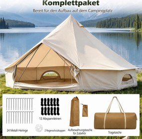 Costway Nepromokavý zvonový stan s otvorem pro kamna, 510 cm, béžový