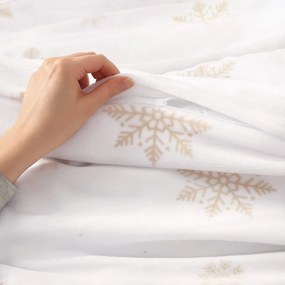 Goldea vánoční mikroplyšové povlečení deluxe - zlatavé vločky na bílé 220 x 200 a 2ks 70 x 90 cm