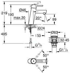 Grohe - Umyvadlová baterie s výpustí Push-Open, chrom