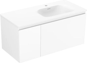 Mexen Orio, koupelnová skříňka 100 cm s pravým umyvadlem Vela, 1S, 1D, bílá matná, 91A13-10047-3-BBFF01-W23P01