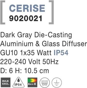 NV 9020021 Venkovní stropní svítidlo CERISE tmavě šedý hliník a skleněný difuzor GU10 1x7W IP54 220-240V bez žárovky - NOVA LUCE