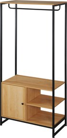 HOMCOM Stojan na oblečení se stylem průmyslového designu, skříň s vnitřní policí a 2 otevřenými bočními kompartmány, 80x40x180cm, přírodní