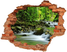 Wallmuralia Díra 3D ve zdi nálepka Horský potok 90x70 cm