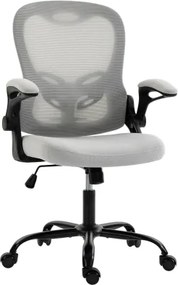 HOMCOM ergonomická kancelářská židle, síťové kancelářské křeslo, sklápěcí područky, výškově nastavitelné, houpací funkce, šedá