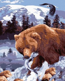 zuty malování podle čísel - medvěd grizzly s rybou (howard robinson), 80x100 cm, vypnuté plátno na rám