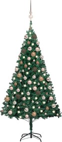 vidaXL Umělý vánoční stromek s LED a sadou koulí bílý 150 cm PVC [3077621] Barva: green and rose