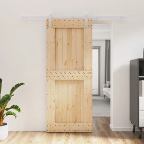 Posuvné Dveře S Kováním 85 X 210 Cm Masivní Borové Dřevo