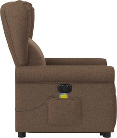 Elektrické zvedací masážní polohovací křeslo hnědé textil 3303408