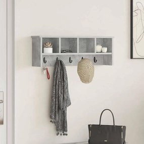 věšák, nástěnný, 4 poličky, háčky, kompozitní dřevo, 26x75x16 cm, beton šedá, Dekorino TK20260021
