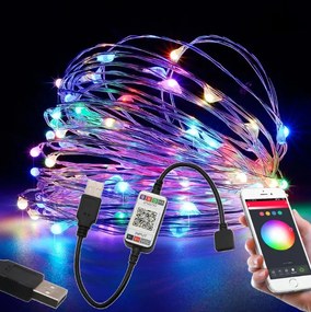 BERGE LED světelný řetěz - RGB MULTICOLOR - USB - SMART - 5 m