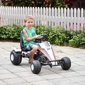 HOMCOM Dětské Pedálové Auto Go Kart s Pedálovými Brzdami pro Děti 3-6 Let, Ocelové, Bílé, 104 x 66 x 57 cm | Aosom