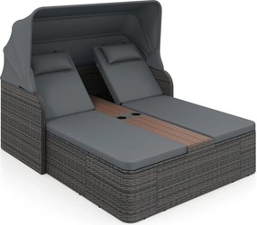 Costway Ratanové lehátko pro 2 osob venkovní sluneční ostrůvek se skládací