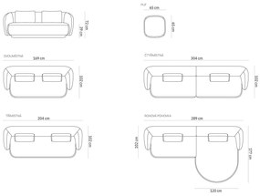 MUZZA Rohová čtyřmístná pohovka DENAM pravá 289 cm samet béžová