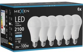 Mexen Nova 6x Žárovka LED E27, A70, 20W, Studená - 6500K, 2100 lm - L100-E27-2065-01x06