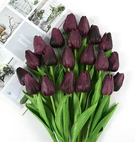 Bytová dekorace - kytice umělých tulipánů Balení: 5 ks, Barvy: K20 TMAVĚRUDÁ