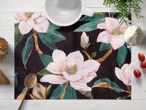 Biante Bavlněné prostírání na stůl Sandra SA-300 Květy magnolie na černém 35x45 cm