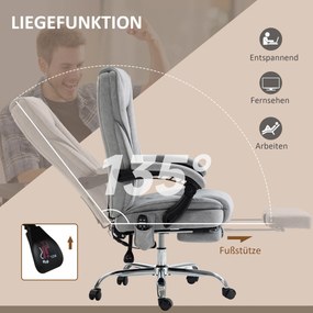 Vinsetto kancelářská židle s vibrační masáží, ergonomická kancelářská židle s funkcí sklápění a vytápěním, nastavitelná otočná židle s opěrkou na noh…