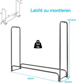 Costway Stojan na palivové dřevo venkovní kovový stojan – 153 × 35,5 × 122,5 cm